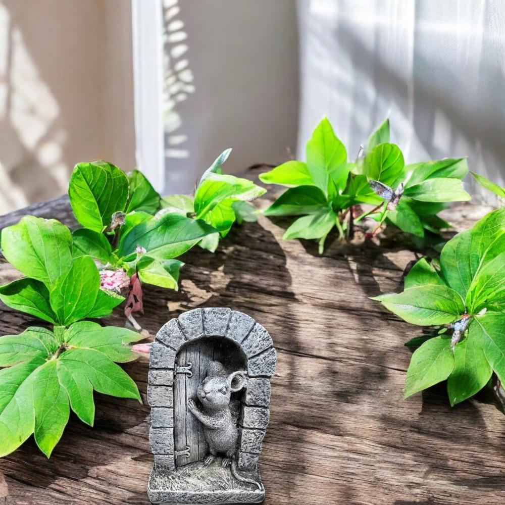 Mouse Door Stone Statue - Concrete Mouse for Garden, Outdoor Home Decor ...