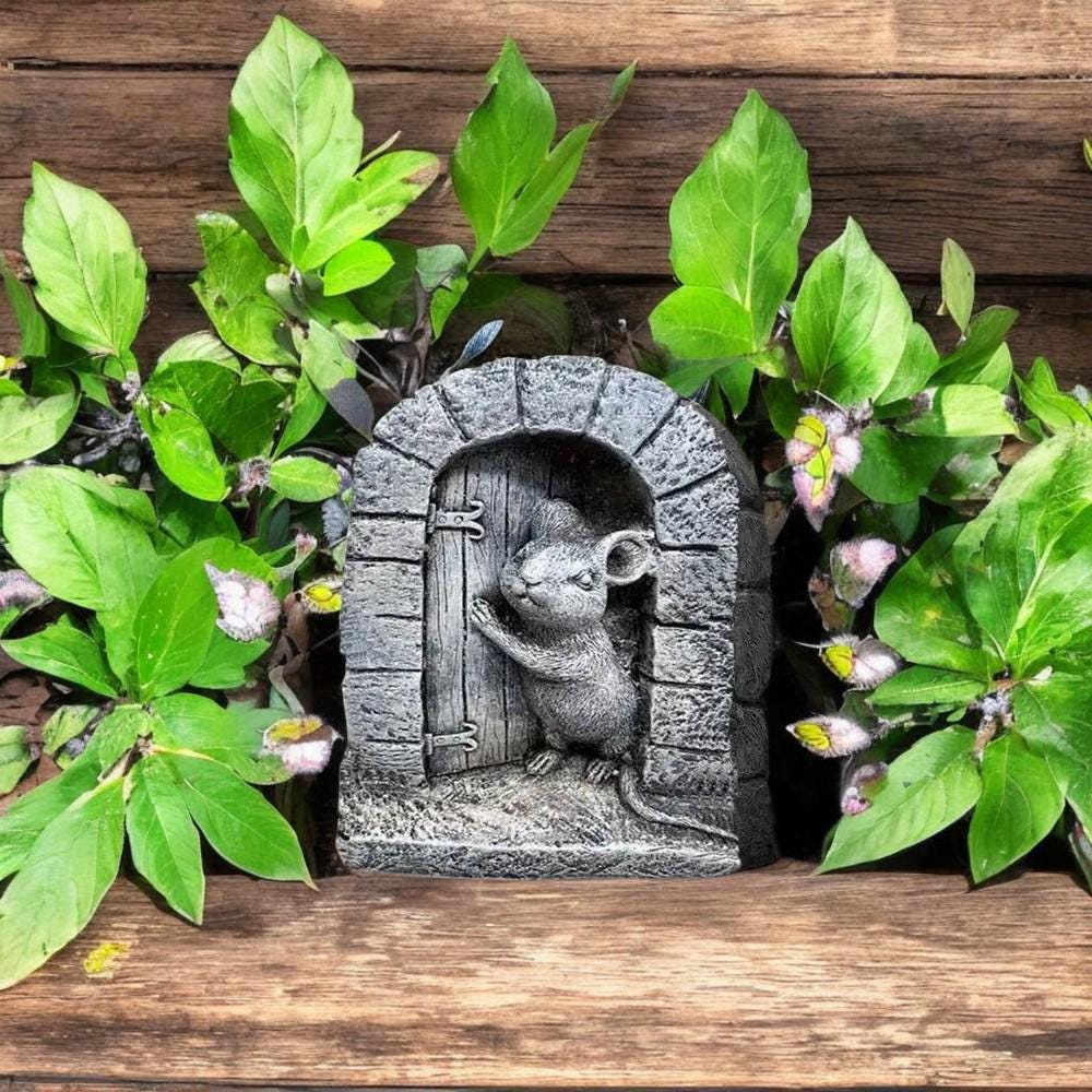 Mouse Door Stone Statue - Concrete Mouse for Garden, Outdoor Home Decor ...