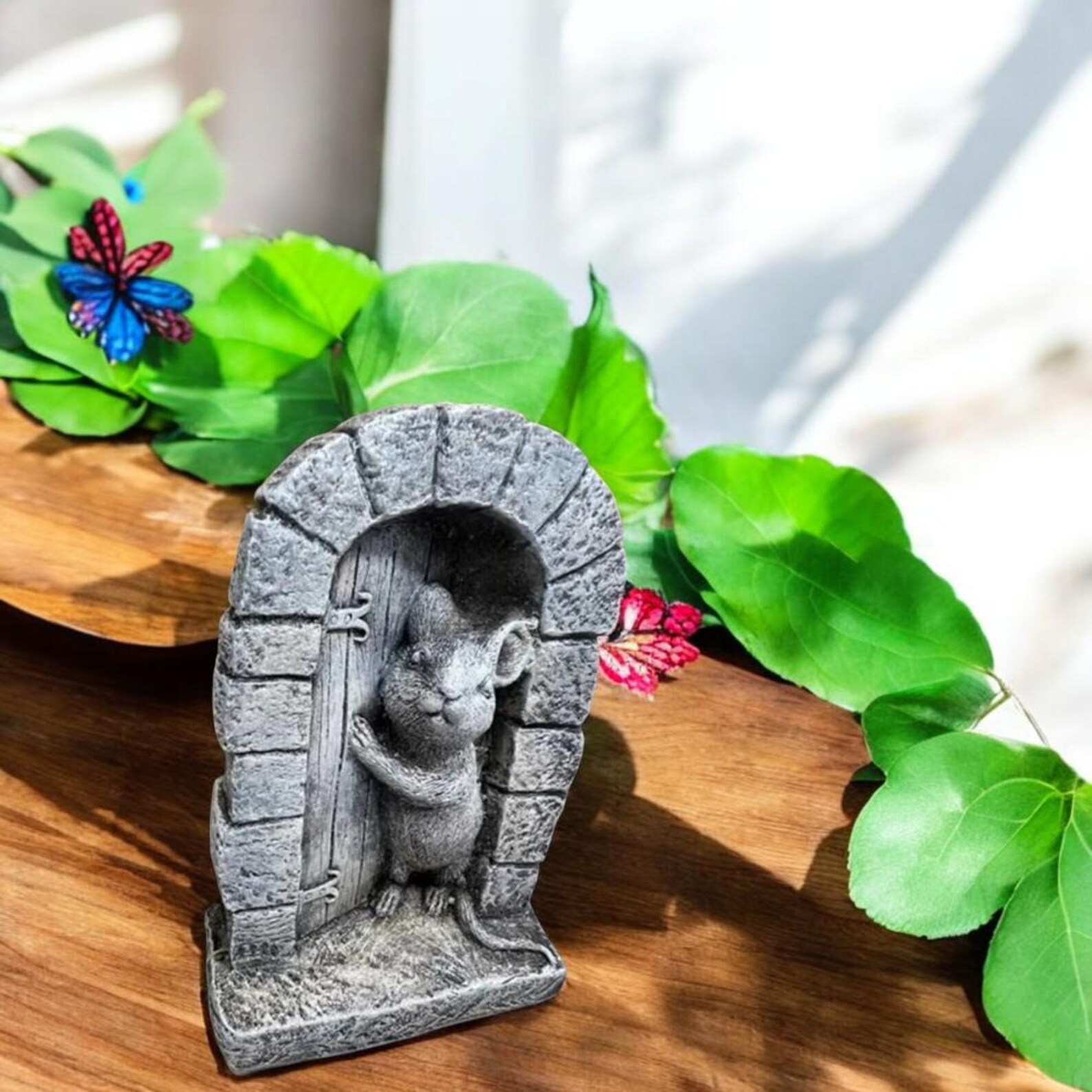 Mouse Door Stone Statue - Concrete Mouse for Garden, Outdoor Home Decor ...