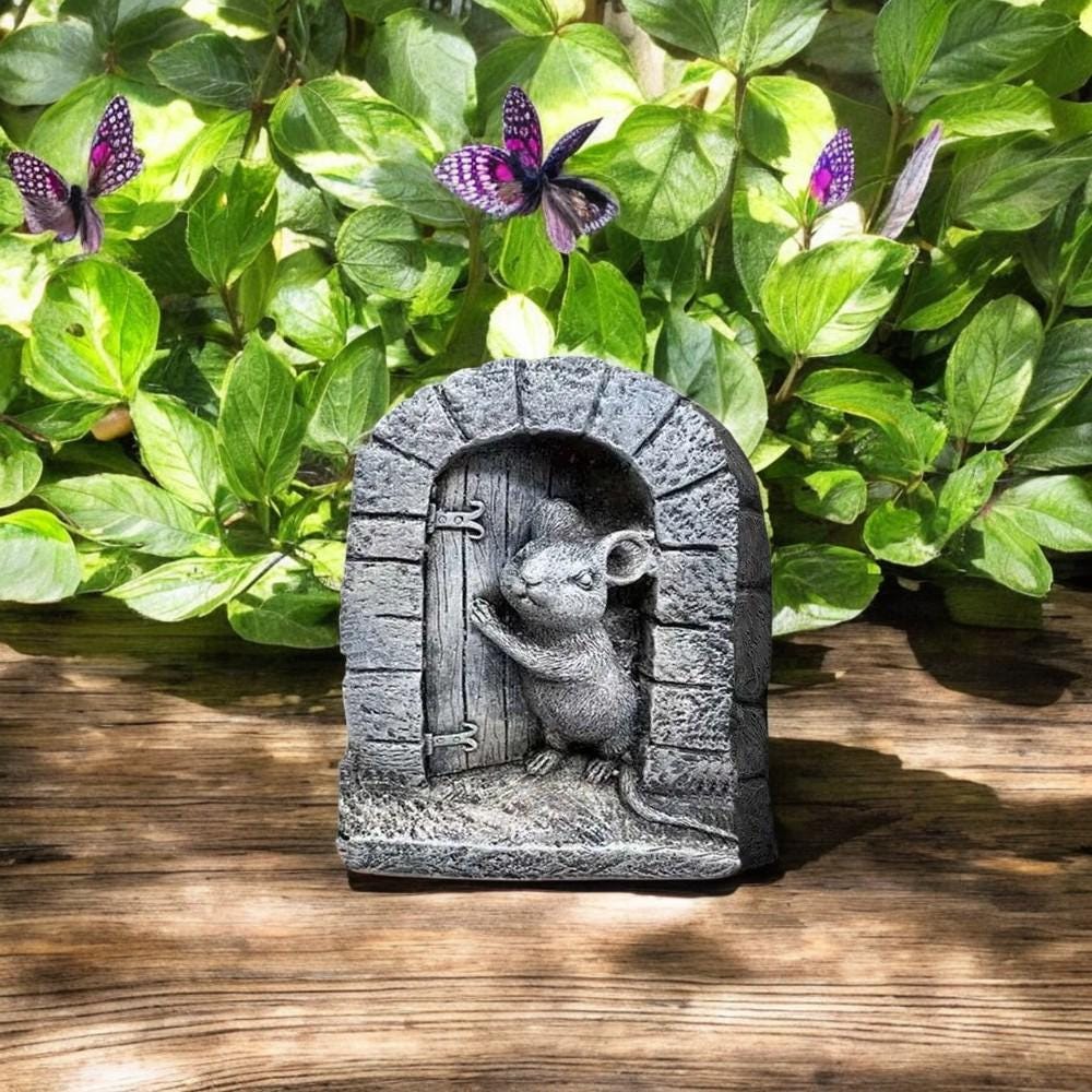 Mouse Door Stone Statue - Concrete Mouse for Garden, Outdoor Home Decor ...