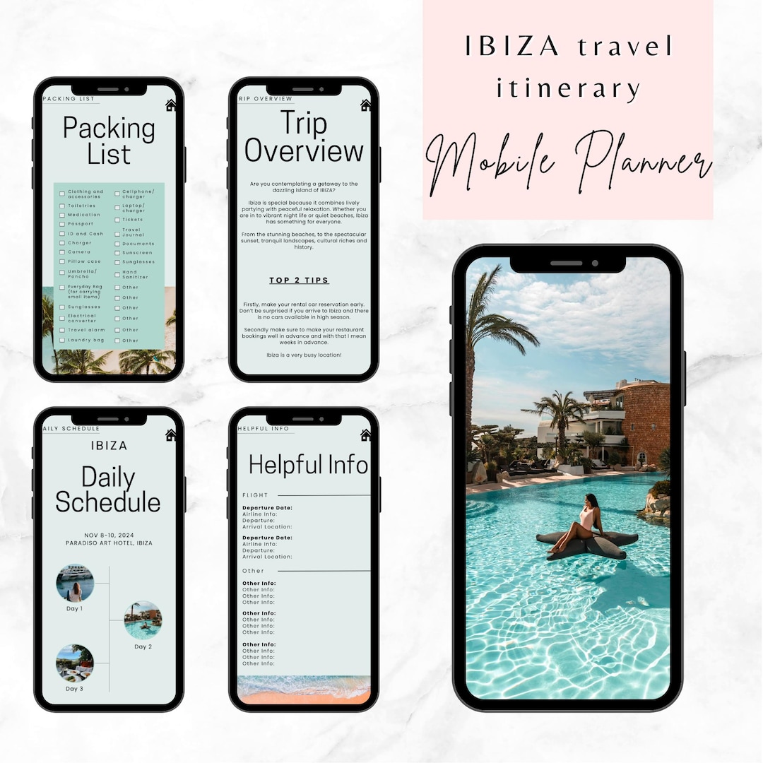 IBIZA Editable Travel Itinerary Template | Trip Itinerary | Travel Tips ...