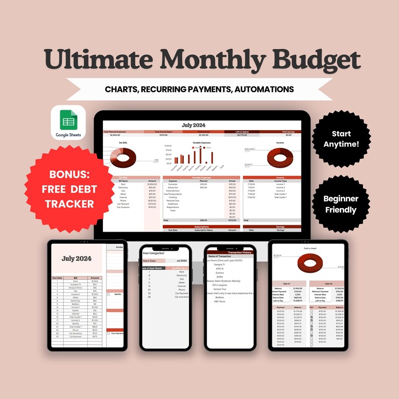 Expense Tracker, Debt Payoff Tracker, Bill Tracker, Budget Spreadsheet ...