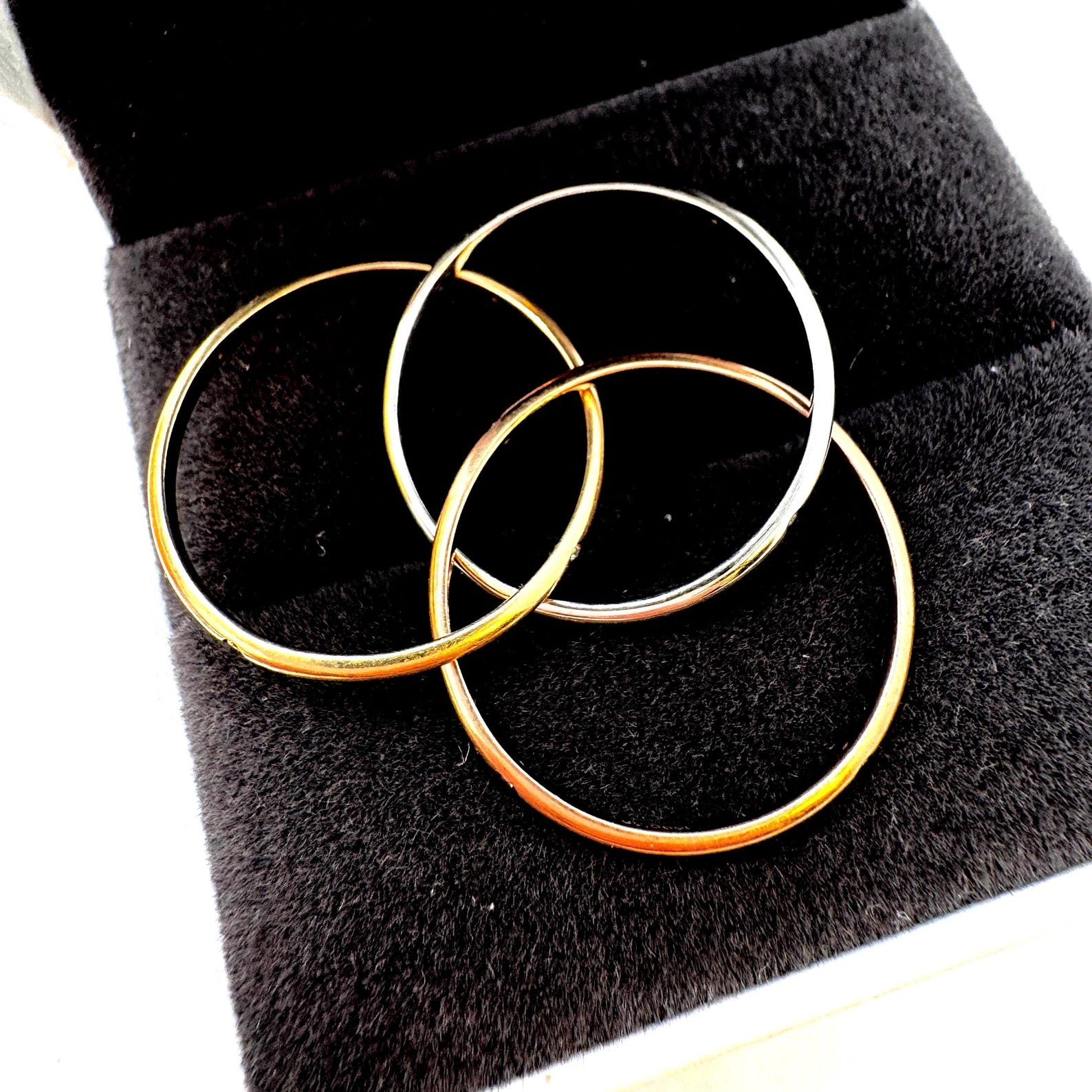 18k Gold Diamond Triple Tri-color Band Rings Au750 - Etsy