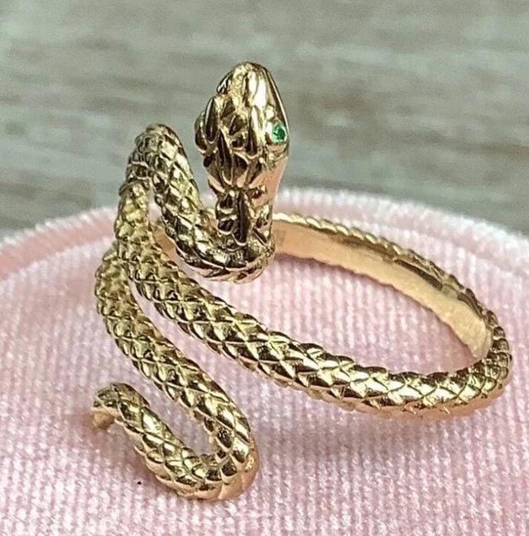 14k Emerald Snake Ring Serpent Wrap Ring Au585 - Etsy