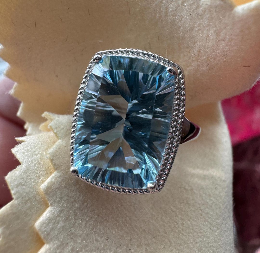 Blue Topaz Elongated Radiant Cushion Cut in Sterling Silver Starburst ...