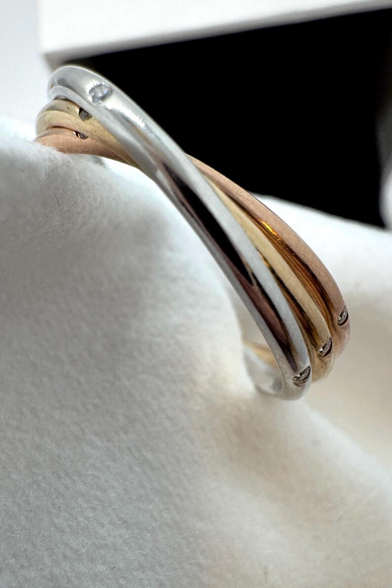 18k Gold Diamond Triple Tri-color Band Rings Au750 - Etsy