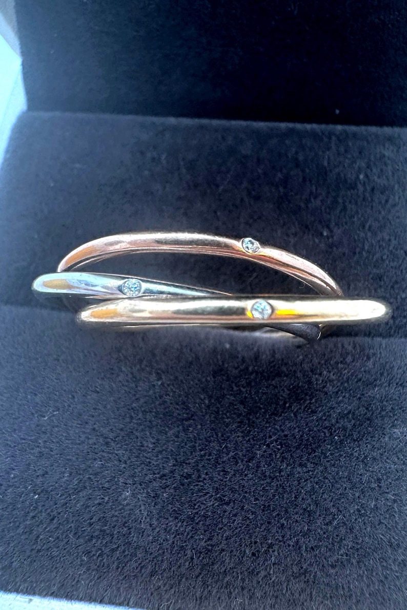 18k Gold Diamond Triple Tri-color Band Rings Au750 - Etsy