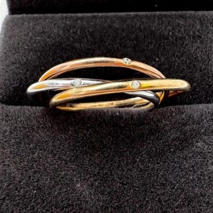18k Gold Diamond Triple Tri-color Band Rings Au750 - Etsy
