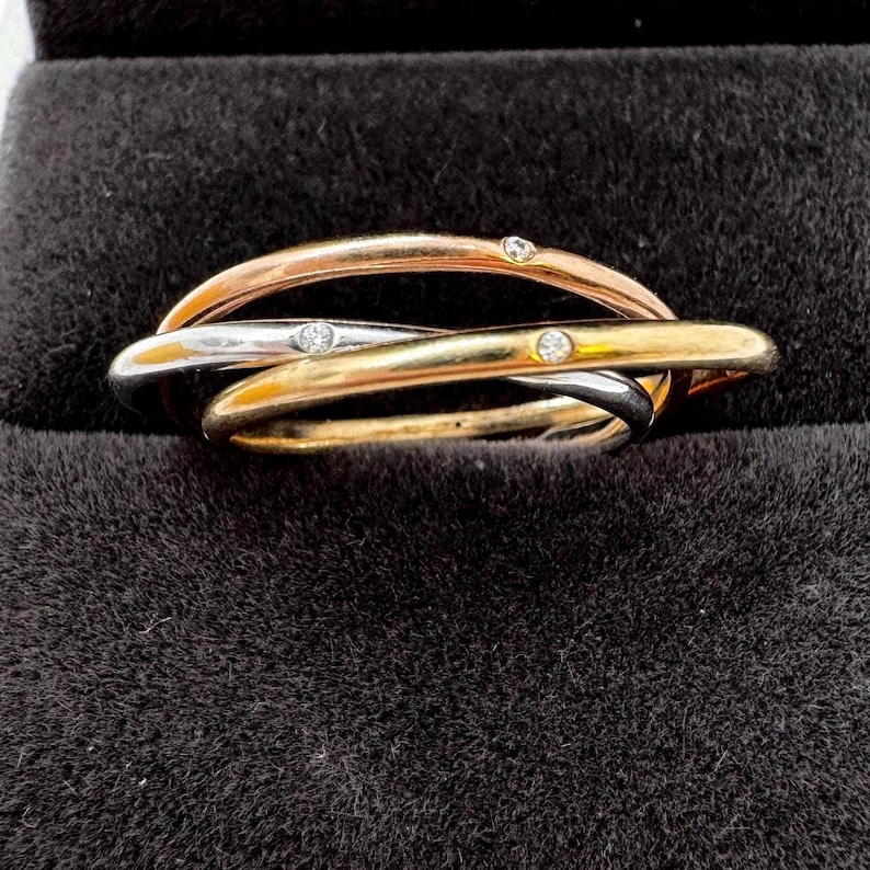 18k Gold Diamond Triple Tri-color Band Rings Au750 - Etsy