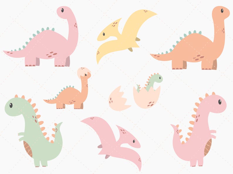 Dinosaur Clipart Set, Cute Dinosaur Designs, Party Invitations, Nursery ...