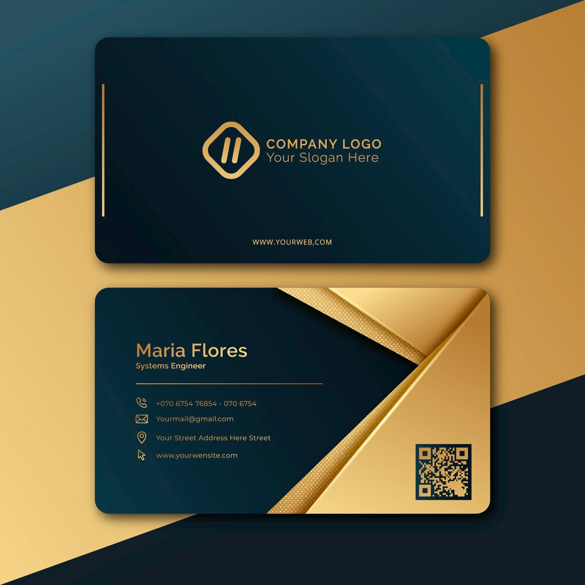Gold Business Card, Gold Business Card Template QR Code, Instant ...