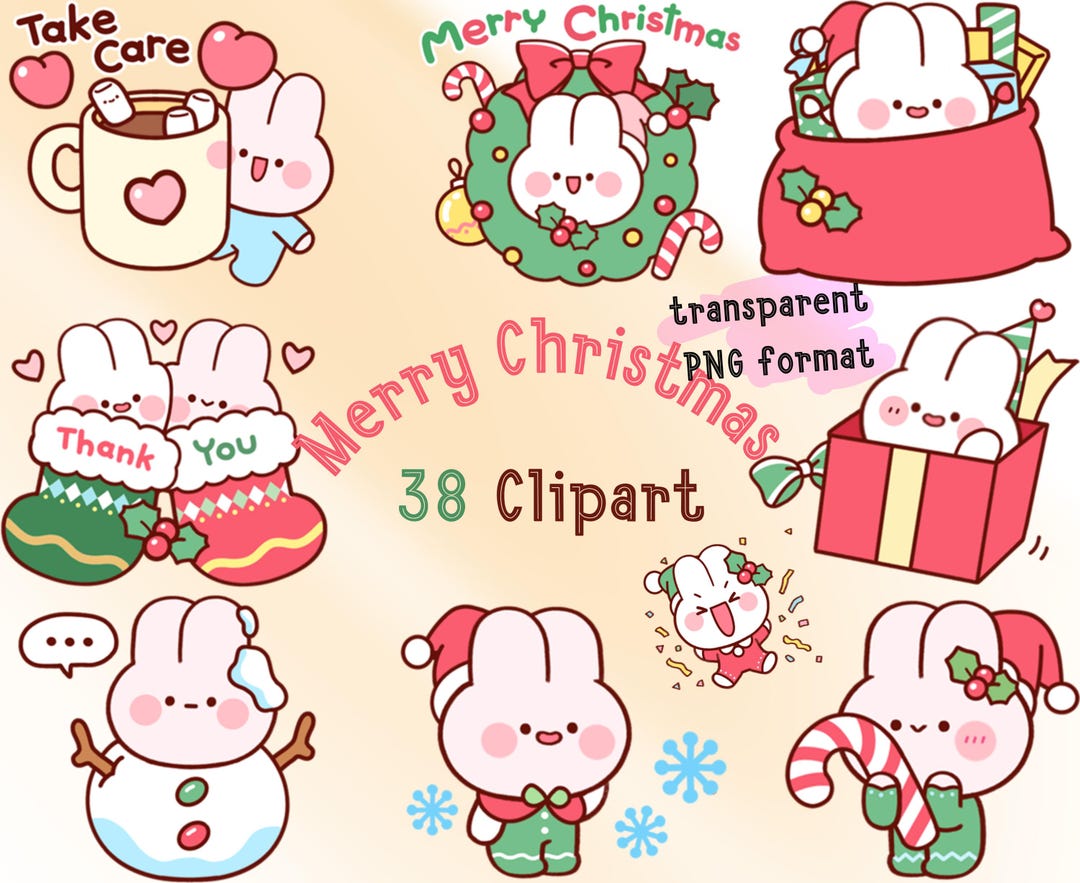 Christmas Bunny Clipart, PNG Clip Art Graphics, Printable Art, Instant ...