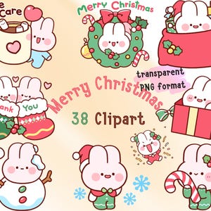 Christmas Bunny Clipart, PNG Clip Art Graphics, Printable Art, Instant ...