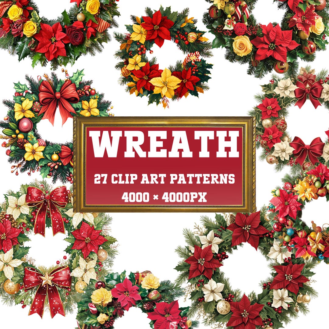 Christmas Wreath Clip Art Watercolor Xmas Wreath Digital Paper Merry ...