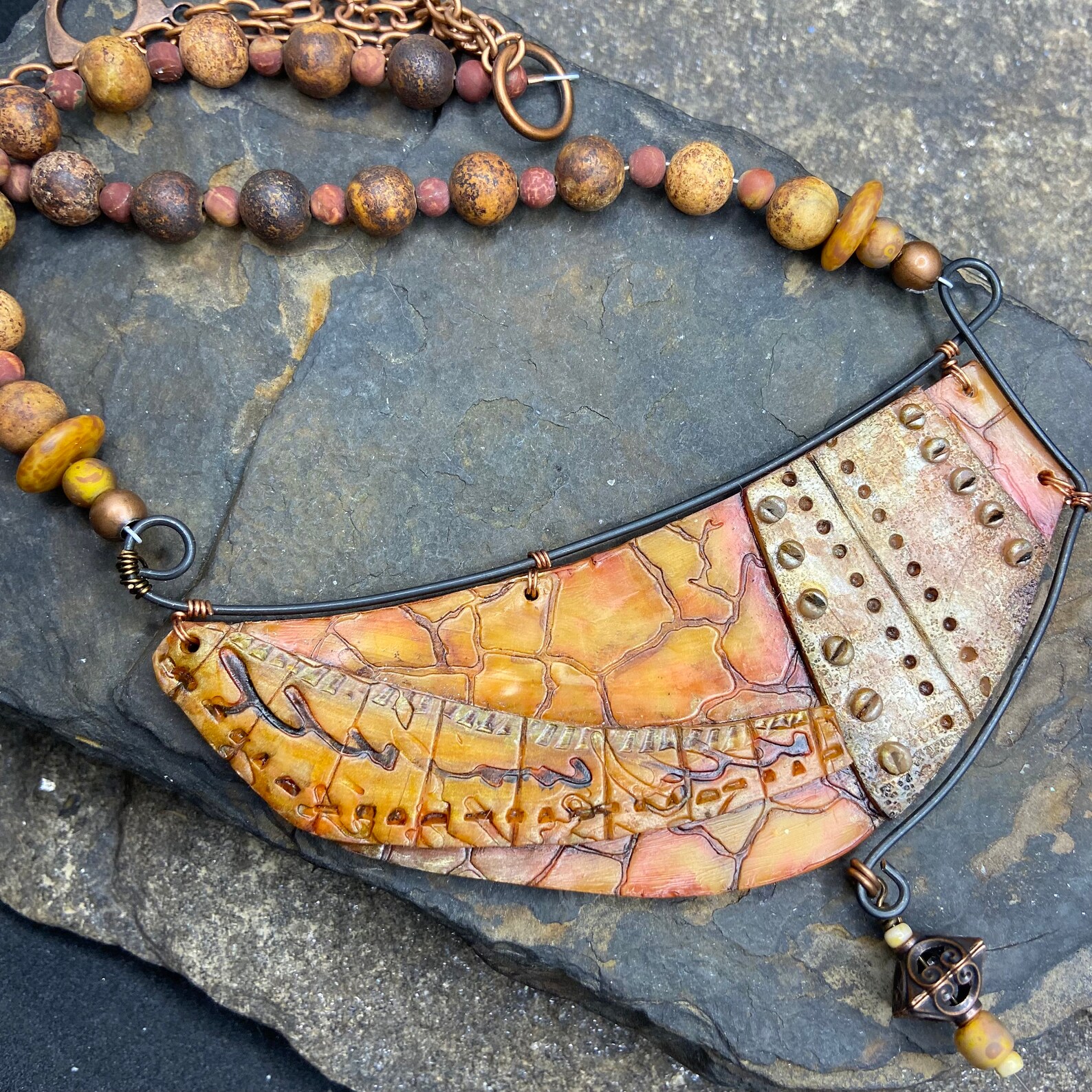 Polymer Clay, Bib Necklace, Statement Necklace, Earth Tones, Boho ...