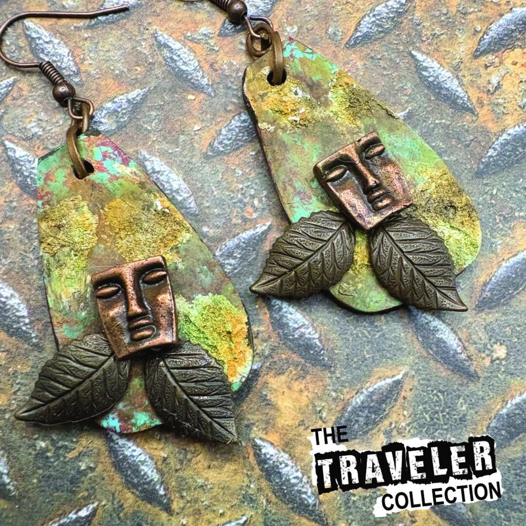 Rustic Hand-painted Clay Dangle Earrings: Post-apocalyptic Jewelry - Etsy