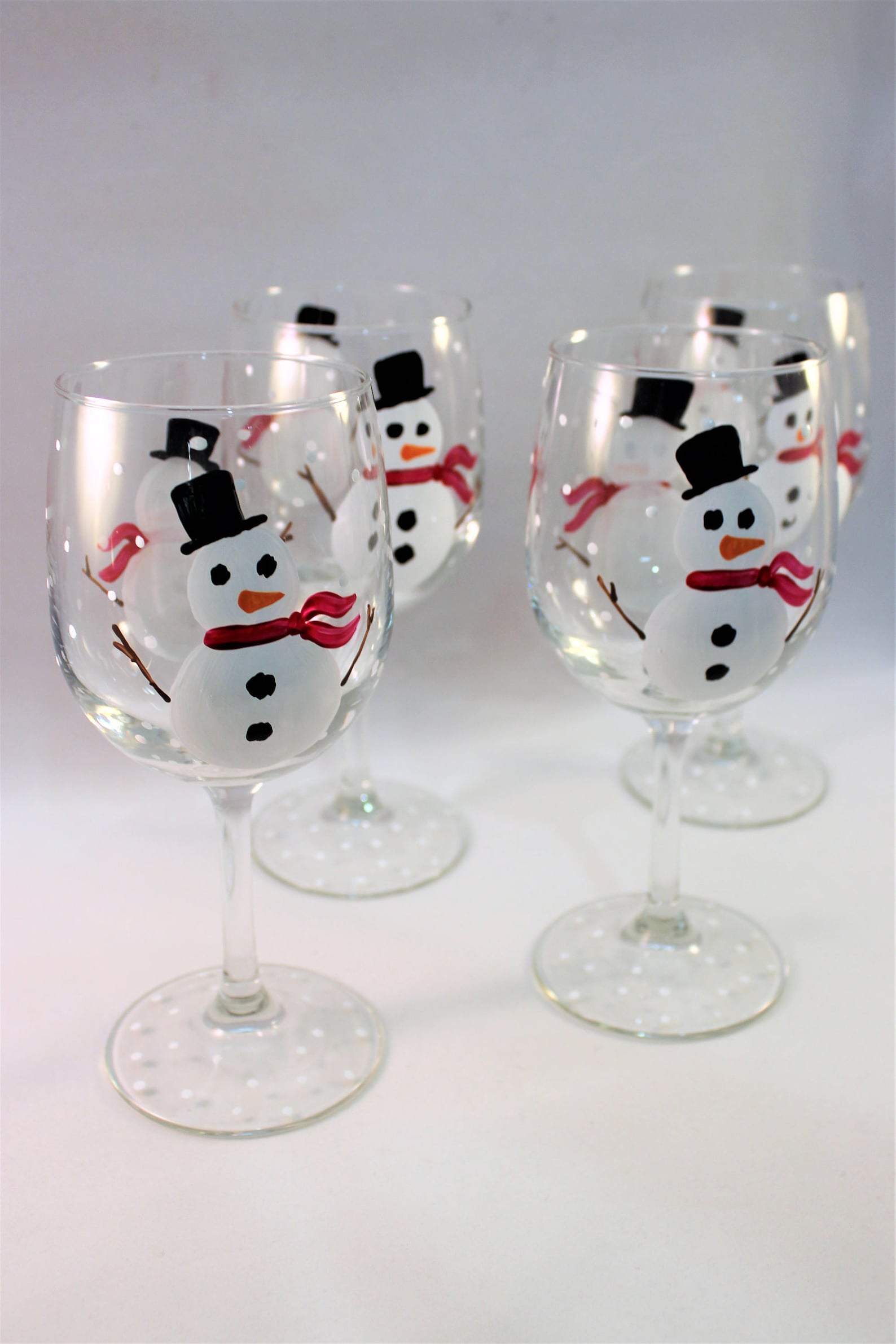 Snowman Hand Painted Wine Glasses, Painted Snowman Glasses, Holiday ...