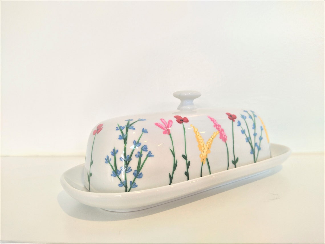 Hand Painted Butter Dish With Wild Flowers House Warming Gift - Etsy