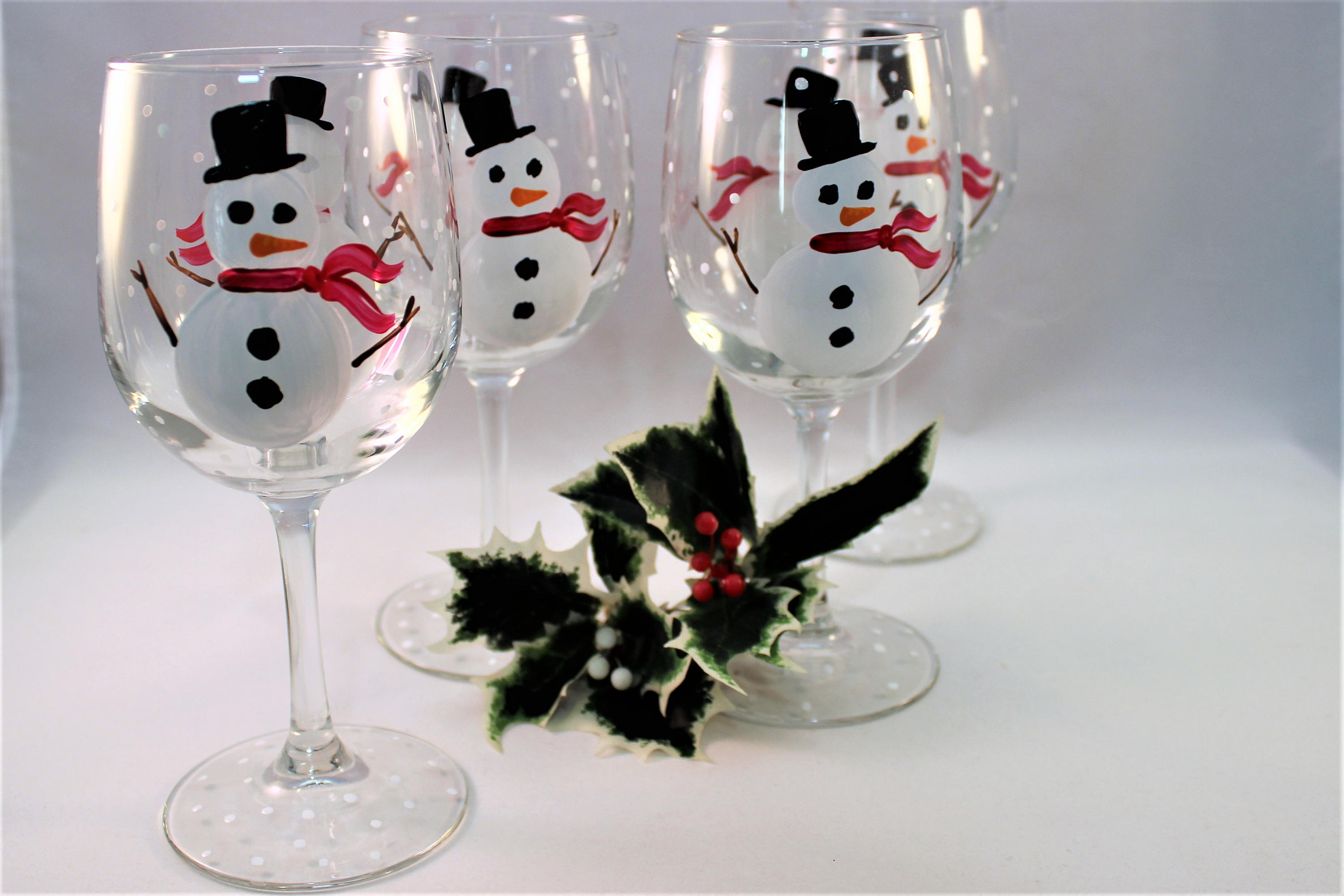 Snowman Hand Painted Wine Glasses, Painted Snowman Glasses, Holiday ...