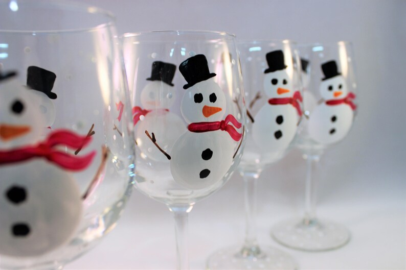 Snowman Hand Painted Wine Glasses, Painted Snowman Glasses, Holiday ...