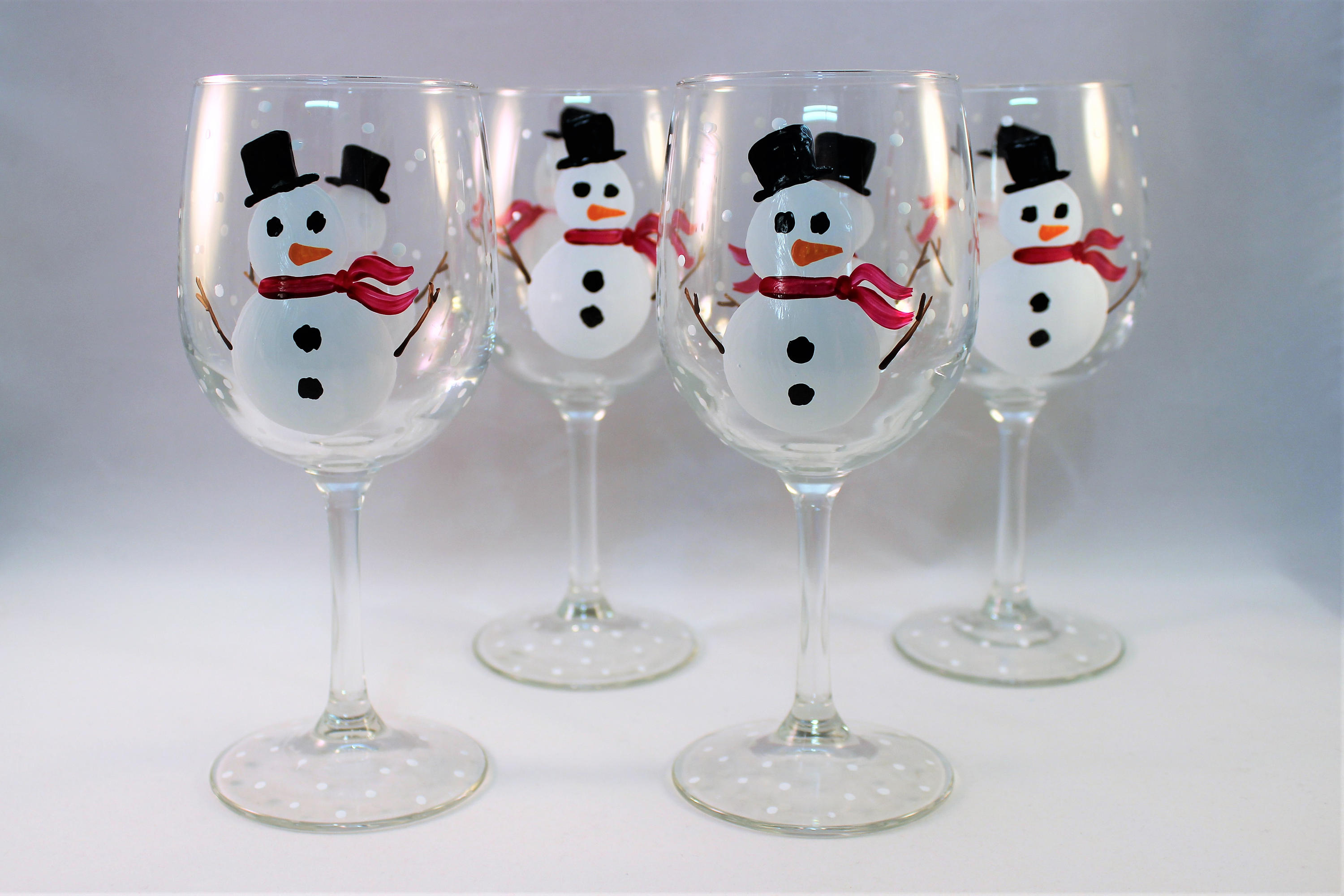 Snowman Hand Painted Wine Glasses, Painted Snowman Glasses, Holiday ...