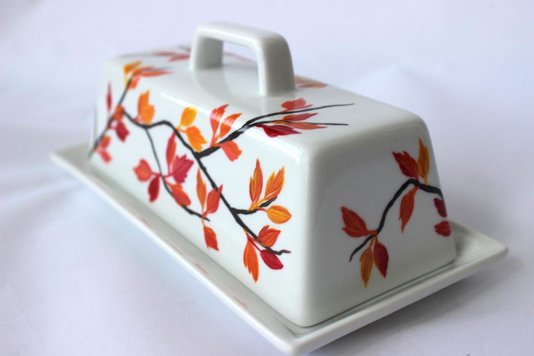 Hand Painted Autumn Leaves Butter Dish, Painted Butter Dish for Fall ...