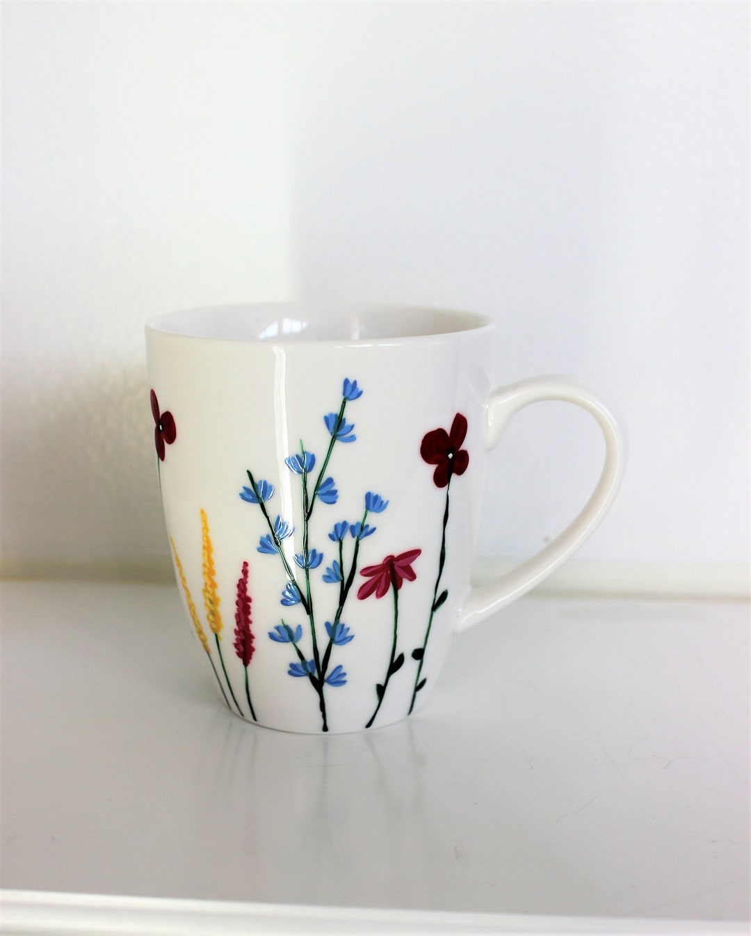 Painted Coffee Mug With Wild Flowers, Floral Coffee Mug, Painted Coffee ...