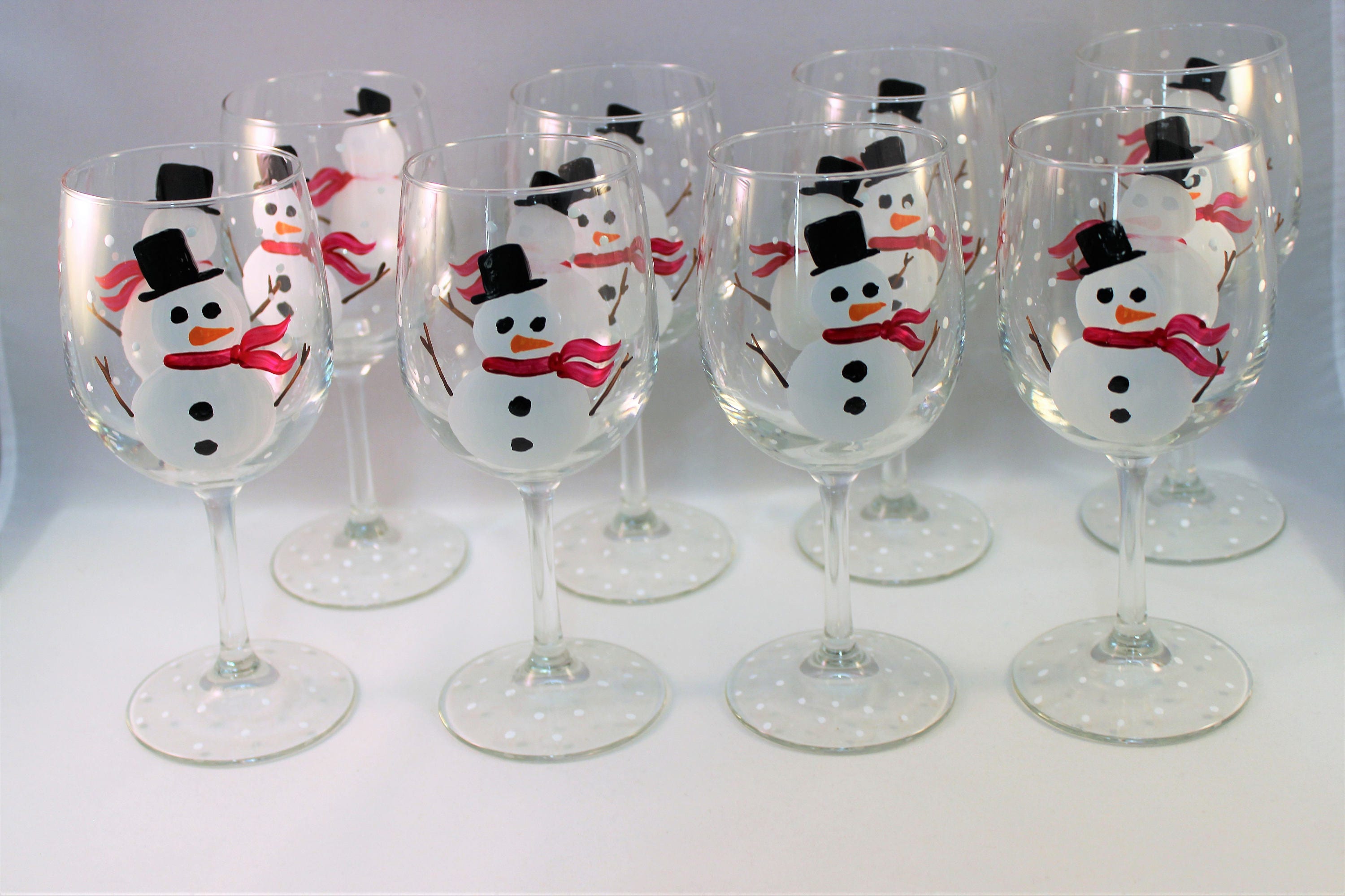 Snowman Hand Painted Wine Glasses, Painted Snowman Glasses, Holiday ...
