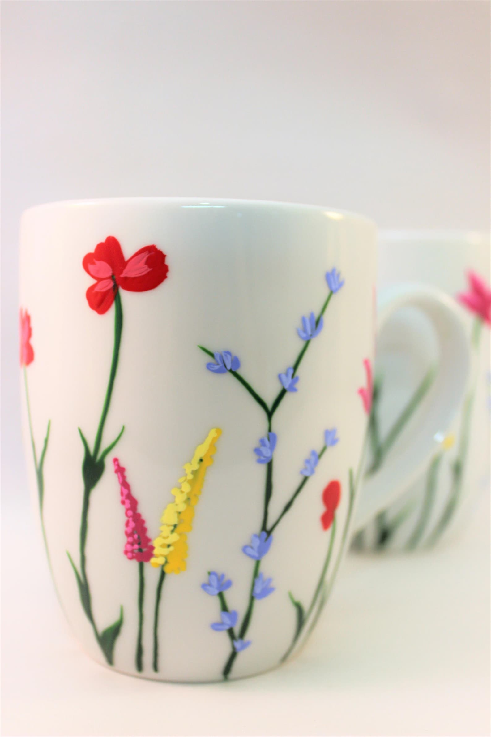 Tazas de café de flores silvestres tazas pintadas a mano con | Etsy