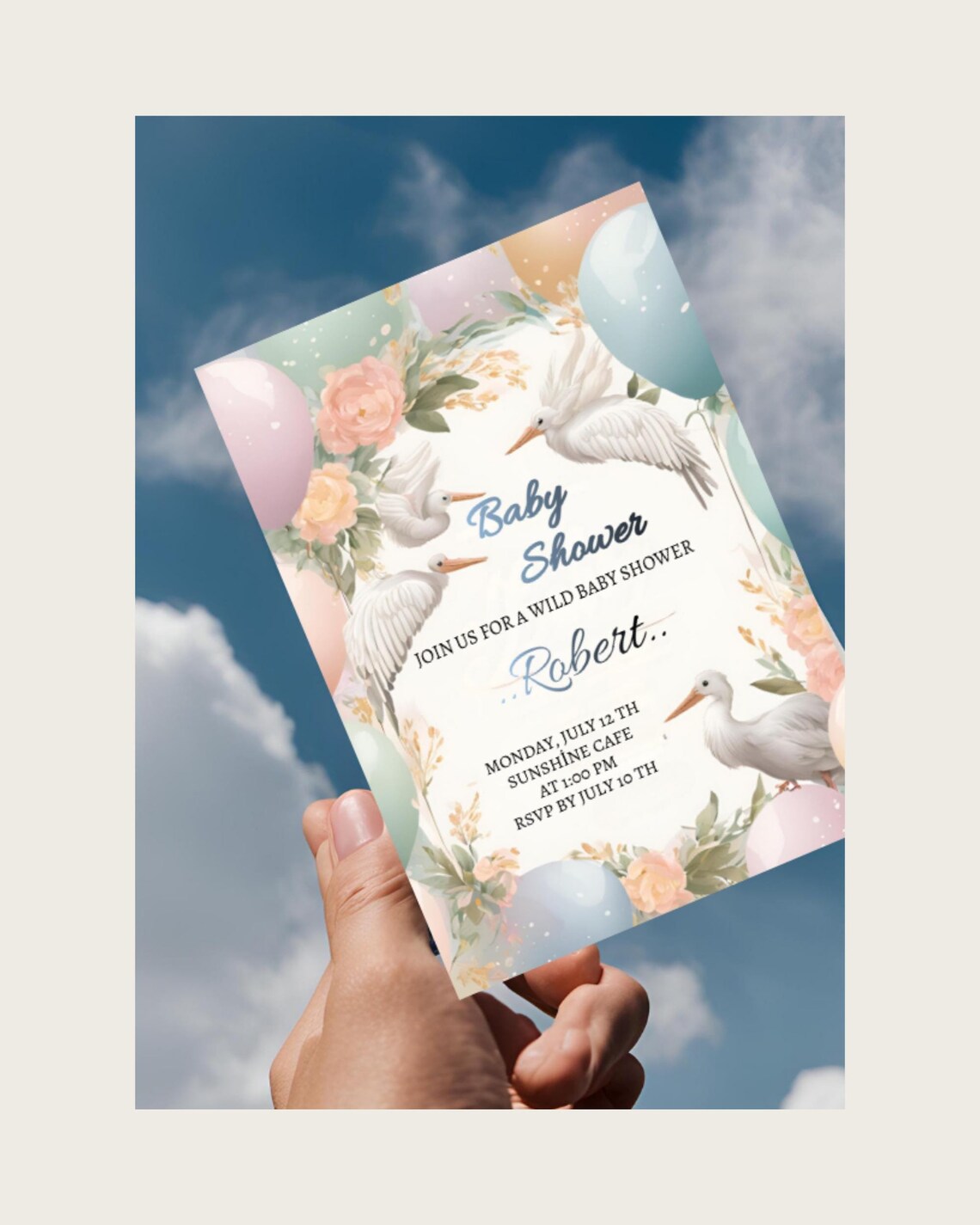 Stork With Flowers Baby Shower Invitation, Floral Baby in Bloom ...