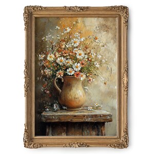 Wildflower Vase Wall Art, Vintage Spring Floral Print, Rustic Farmhouse ...