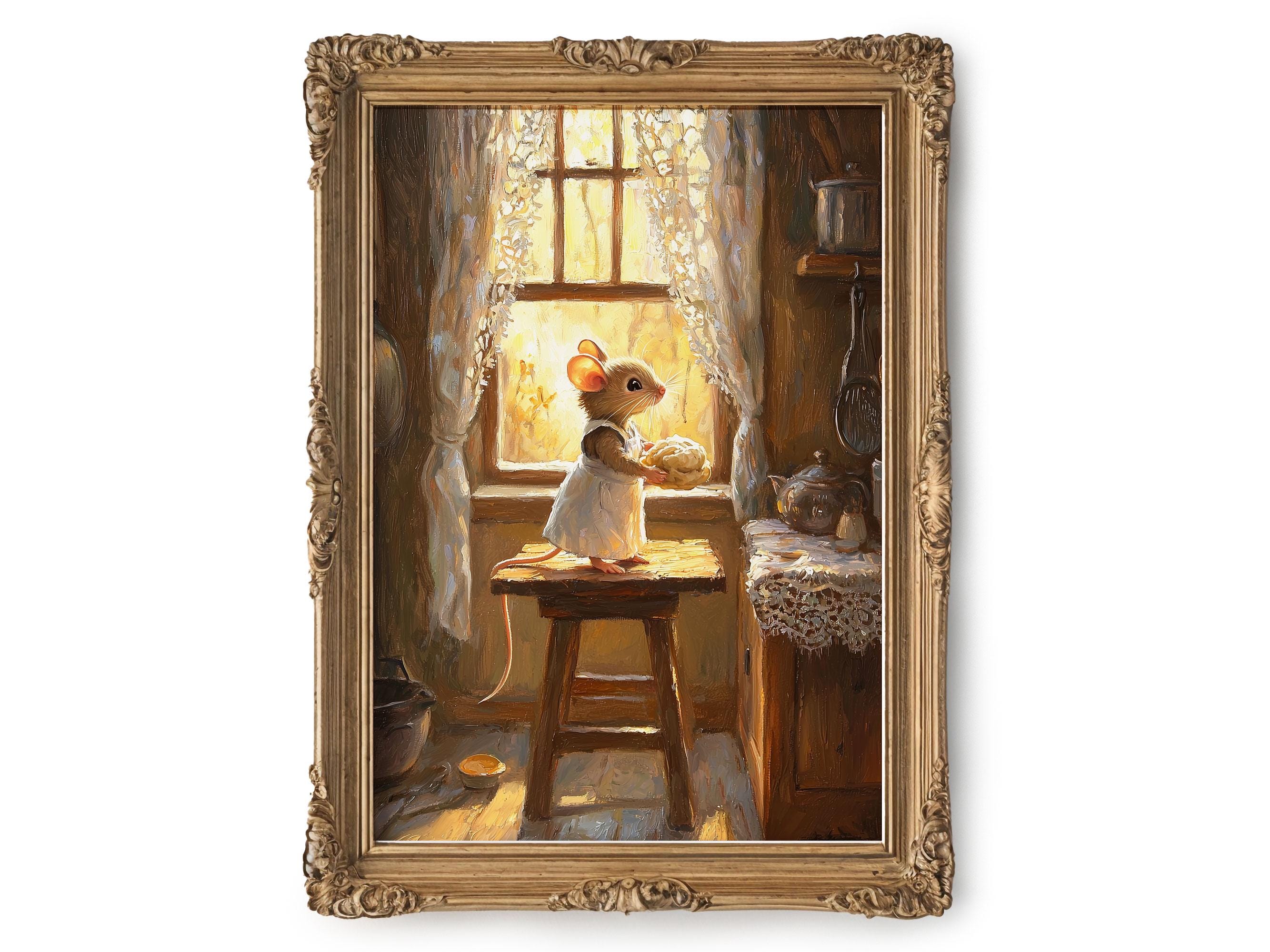 Printable Vintage Storybook Mouse Wall Art, Spring Art Painting Digital ...