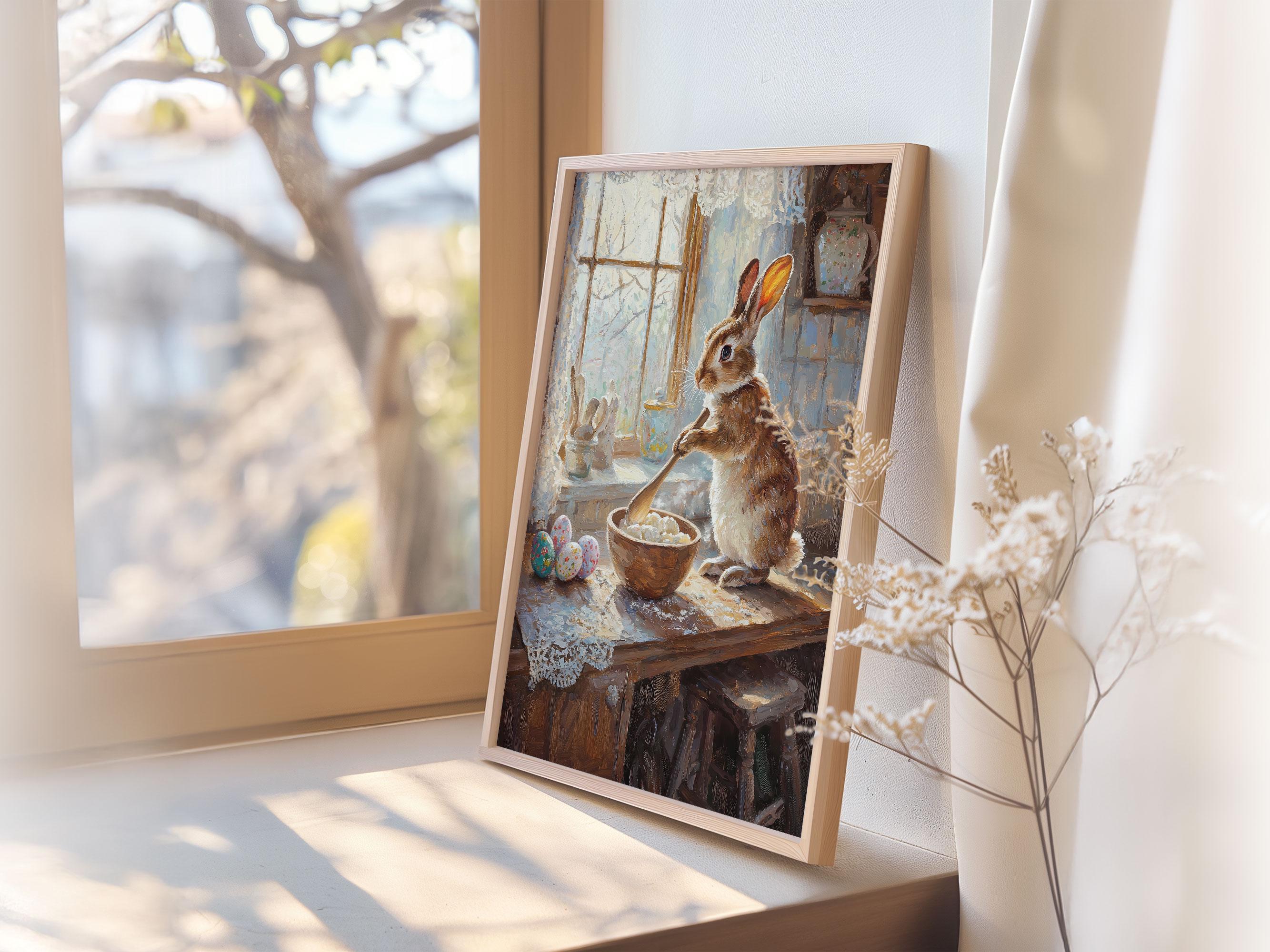 Printable Easter Bunny Wall Art Kitchen, Storybook Oil Painting Digital ...