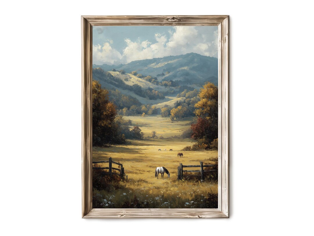 Fall Countryside Pasture Wall Art Rustic Grazing Horses V 438 - Etsy