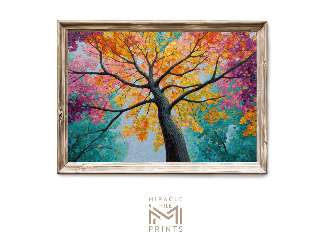 Fall Colorful Tree Wall Art, Rustic Autumn Countryside Landscape ...