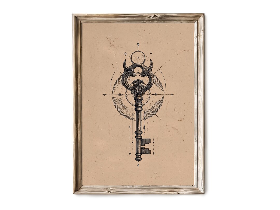 Halloween Wall Art, Witchy Key and Eye Minimalist Illustration, Occult ...