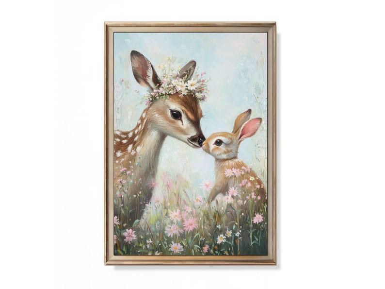 Easter Fawn Bunny Print, Woodland Creatures Spring Art, Nursery ...