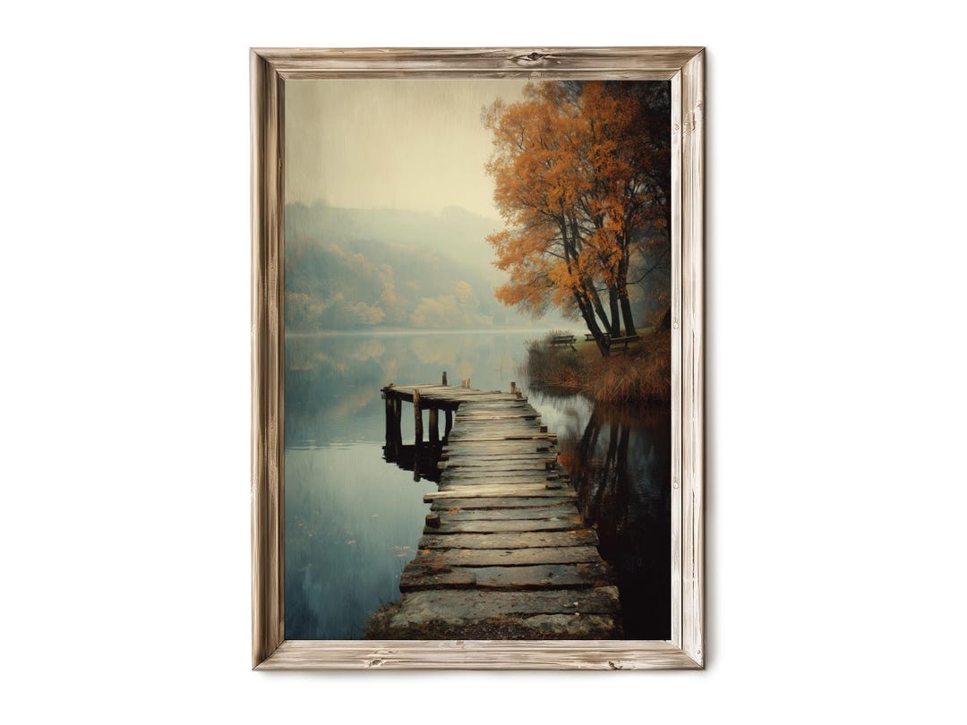 Rustic Fall Dock Scene Wall Art, Moody Autumn Lake Decor V 442 - Etsy