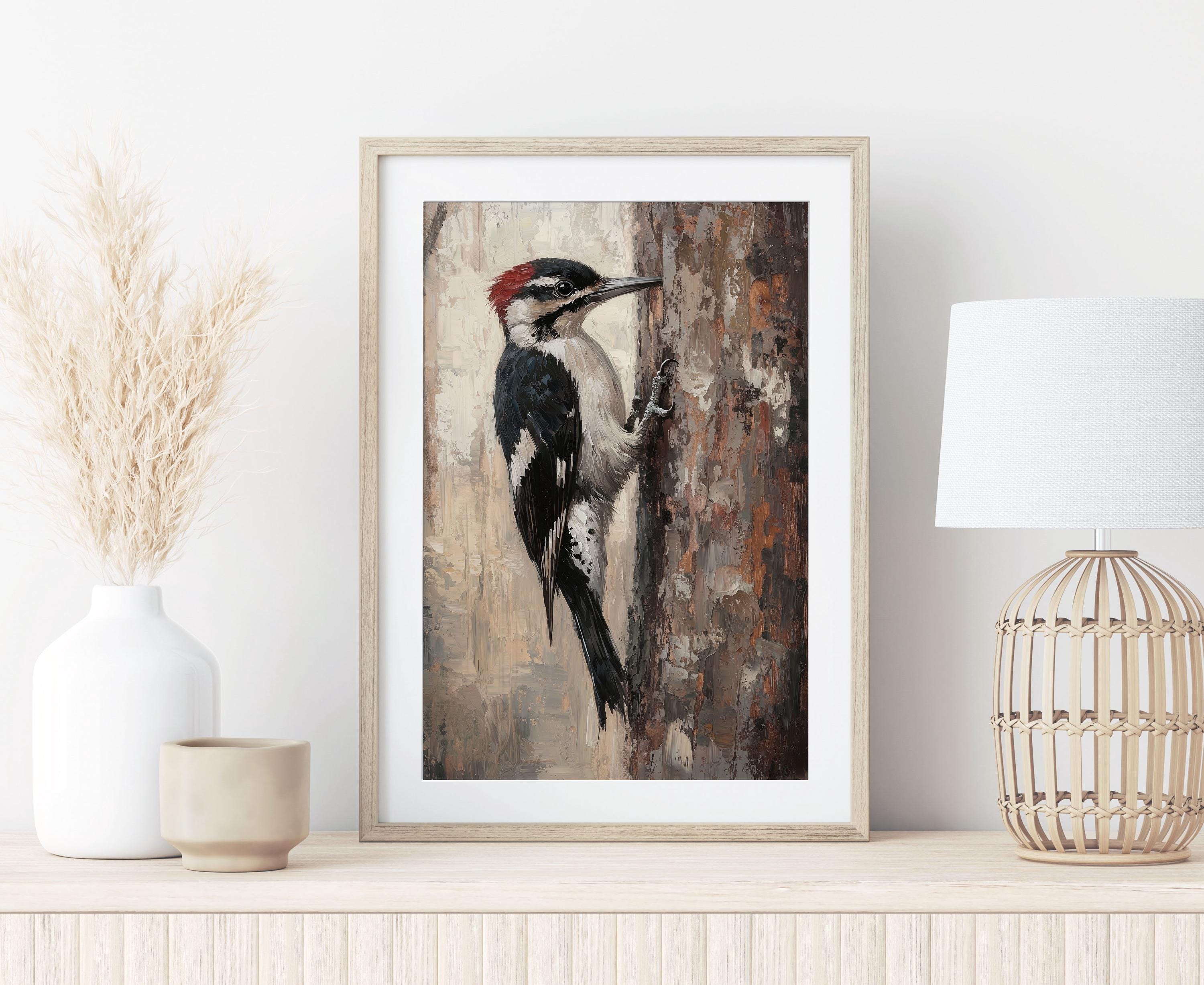 Printable Vintage Woodpecker Wall Art, Oil Painting Digital Download ...