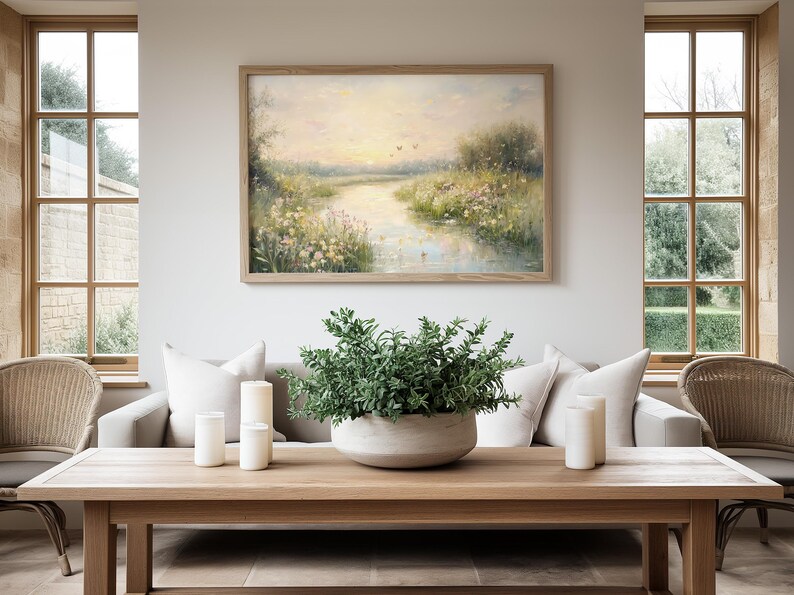 Printable Spring River Wall Art, Rustic Oil Painting Digital Download ...