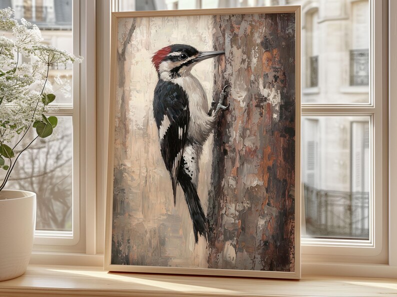 Printable Vintage Woodpecker Wall Art, Oil Painting Digital Download ...