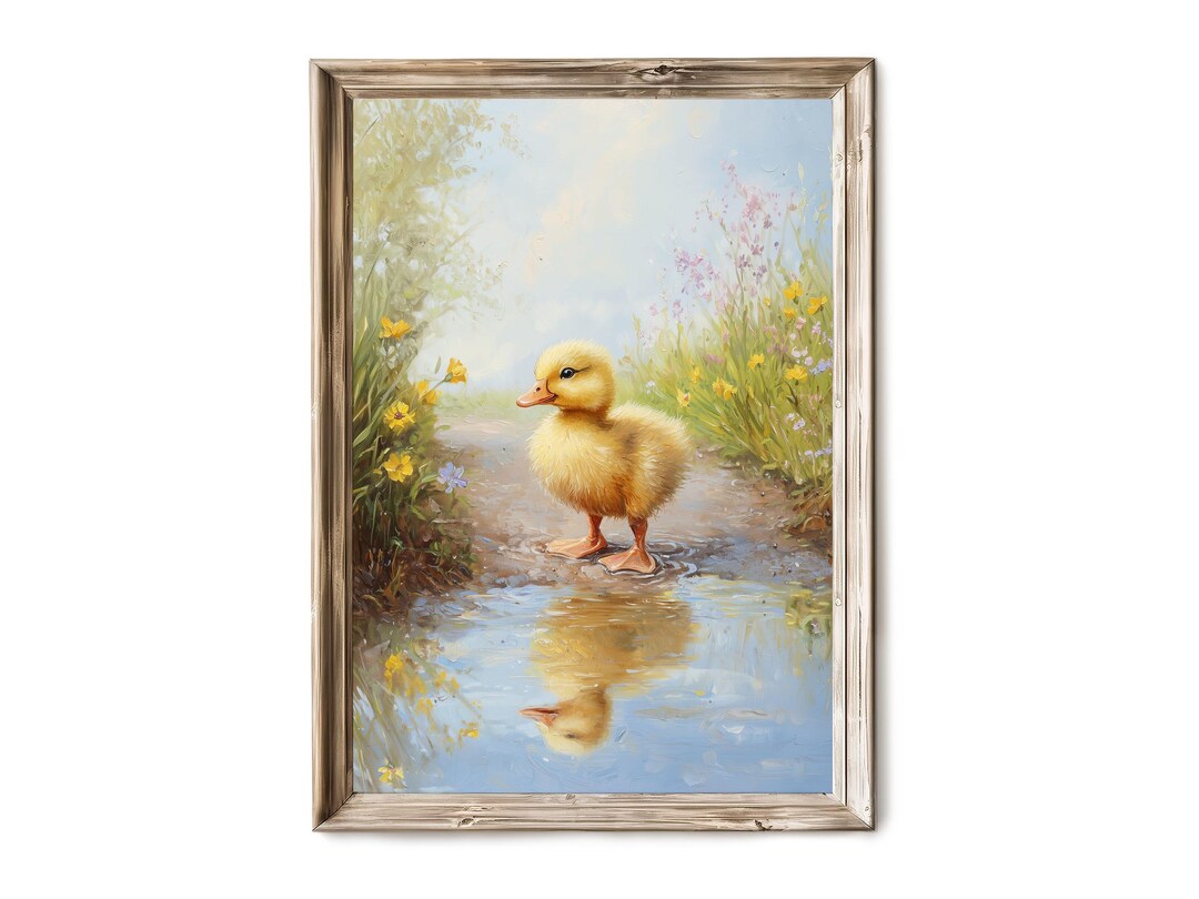 Printable Baby Duck Spring Art, Rustic Oil Painting Digital Download ...
