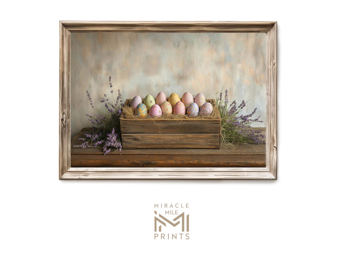 Printable Easter Egg Crate Wall Art, Rustic Oil Painting Digital Download, Spring Art Lilacs ...