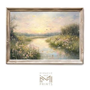 Printable Spring River Wall Art, Rustic Oil Painting Digital Download ...