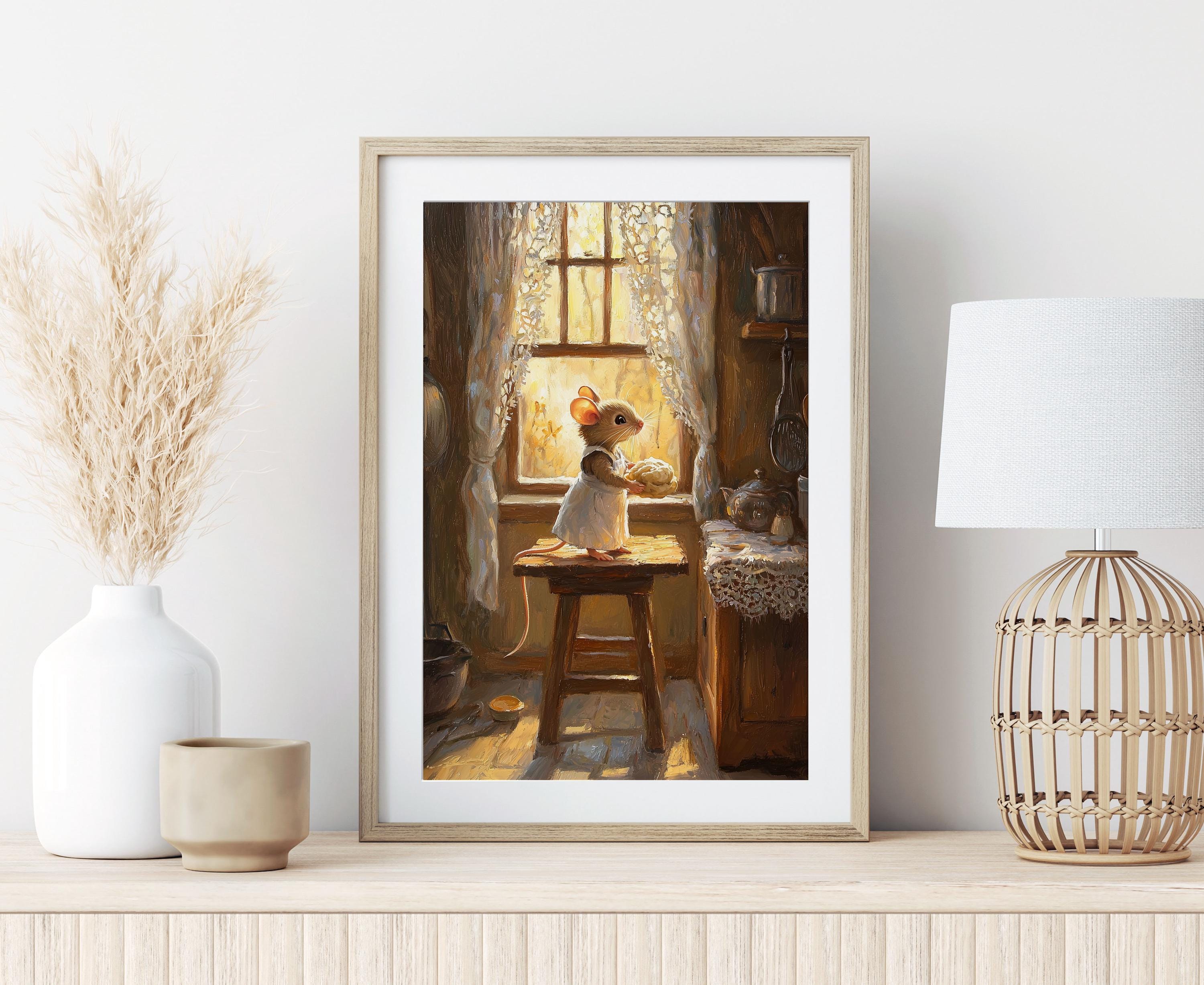Printable Vintage Storybook Mouse Wall Art, Spring Art Painting Digital ...