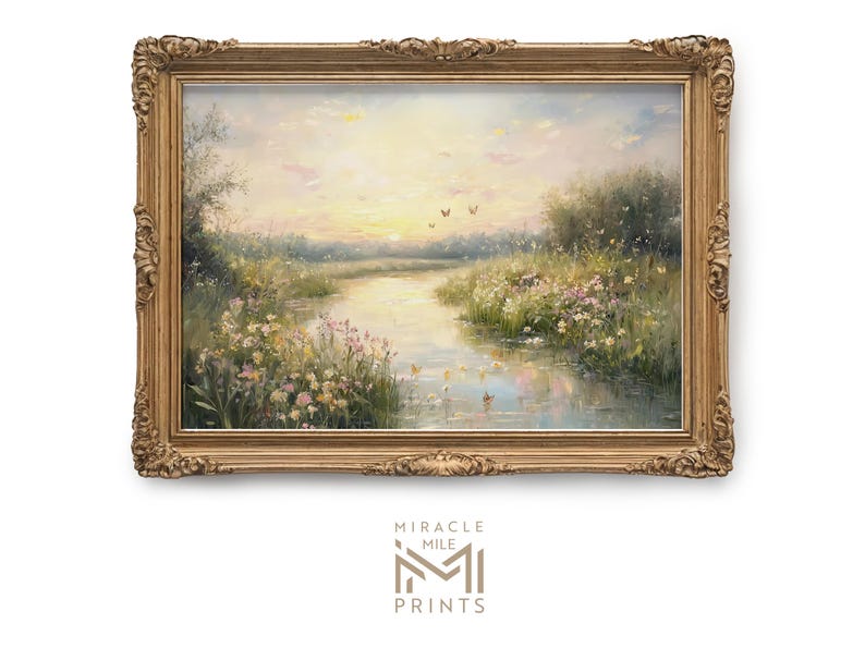 Printable Spring River Wall Art, Rustic Oil Painting Digital Download ...