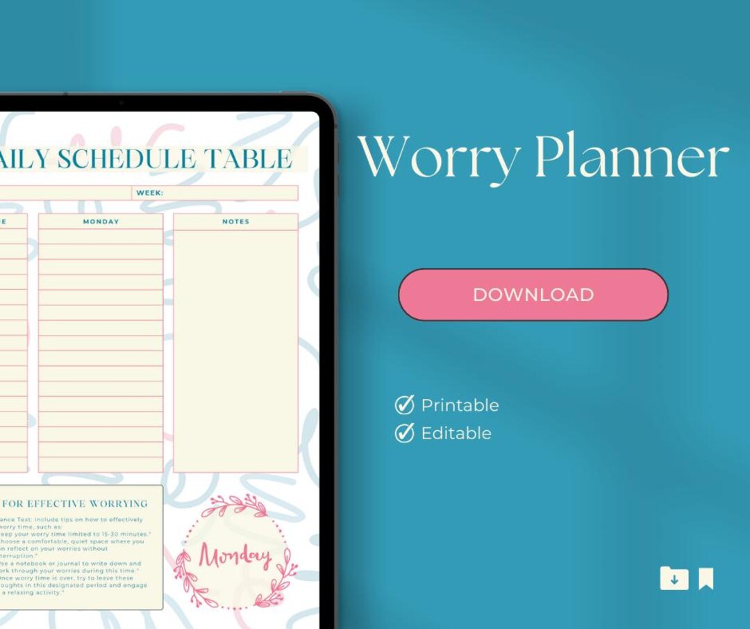 Printable & Editable Worry Scheduler | Manage Your Worries With Ease ...