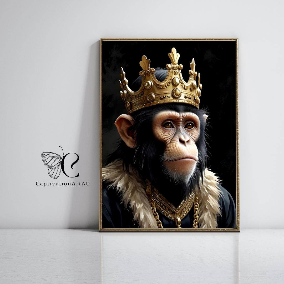 Chimpanzee King Wall Art Print | Printable Portrait Art | Digital ...