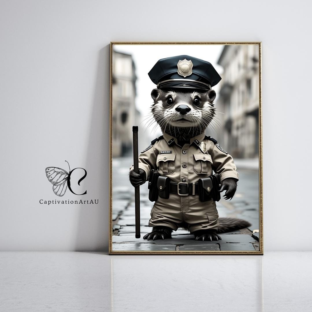 Police Officer Otter Vintage Wall Art, Police Uniform, Printable Wall ...