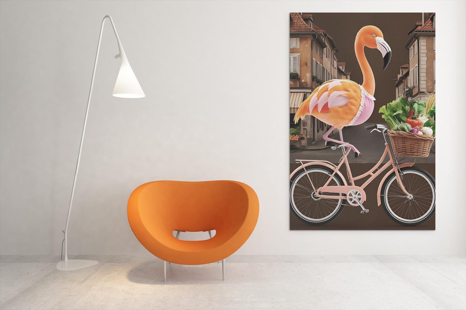 Dopamine Flamingo Riding on A Bike Printable Wall Art, Vintage Digital ...